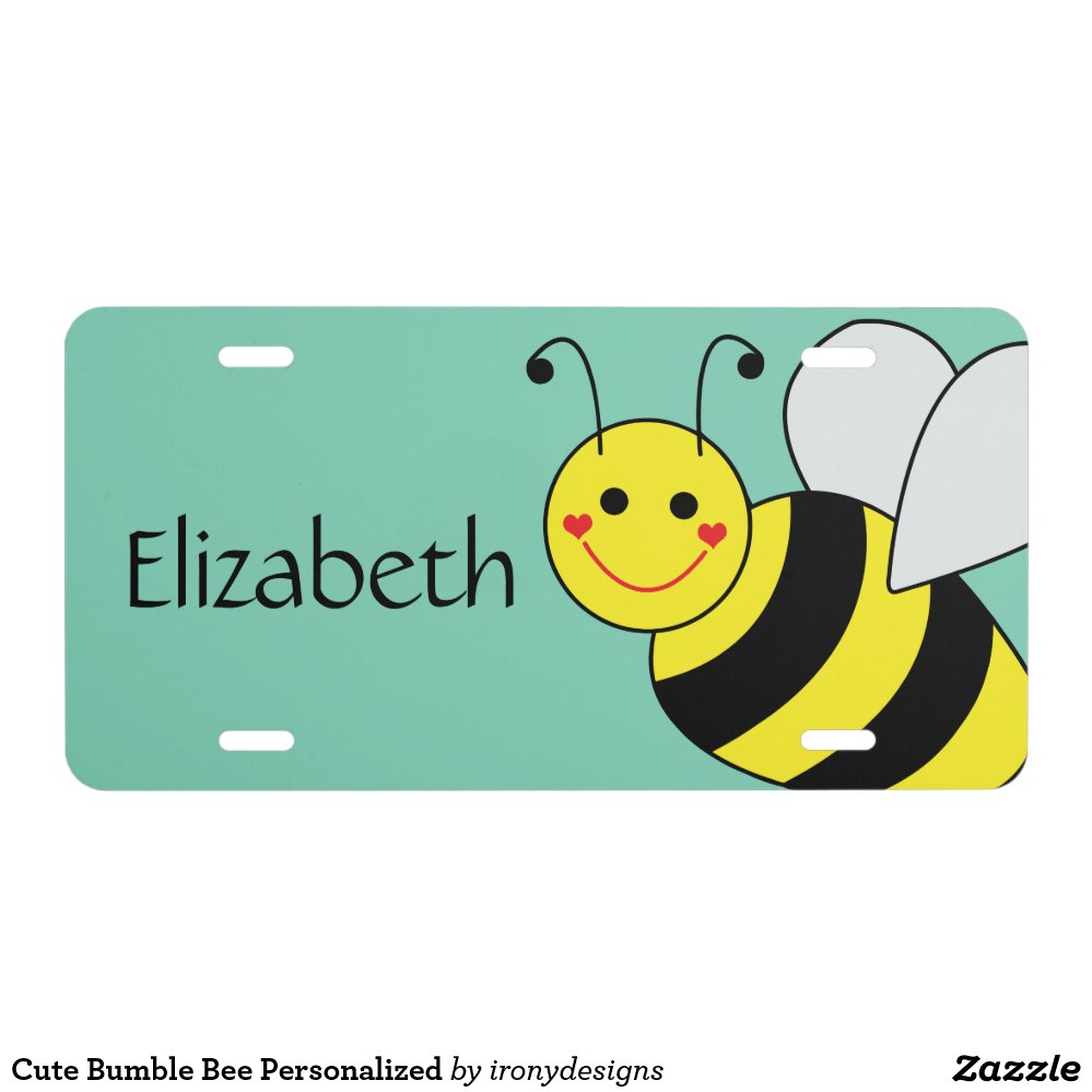 Cute Bumble Bee Personalized License Plate - Irony Designs Fun Shop ...
