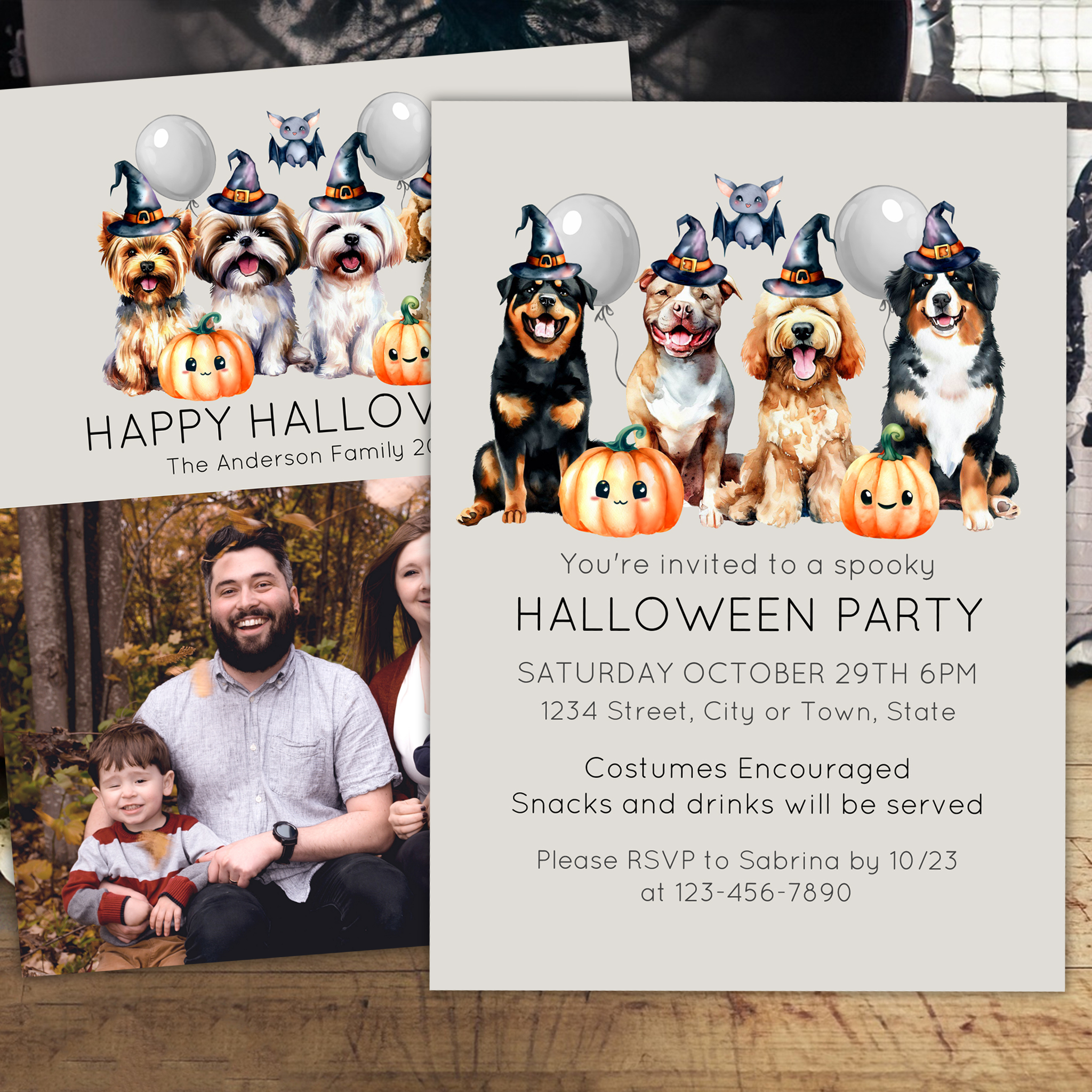 Halloween Dog Costume Party Invitation and Accessories